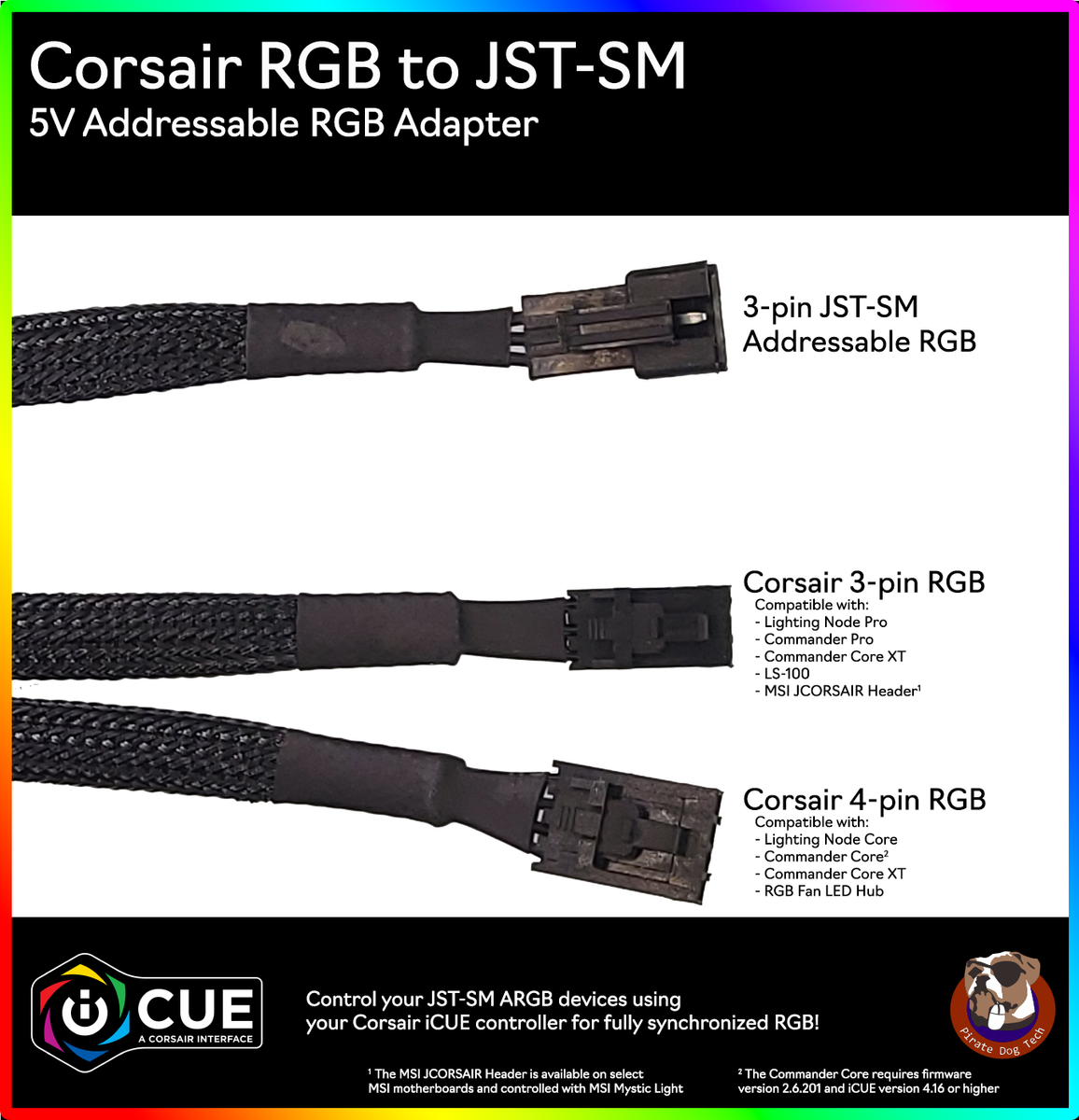 Corsair RGB to JST-SM Addressable RGB Adapter – PirateDog Tech